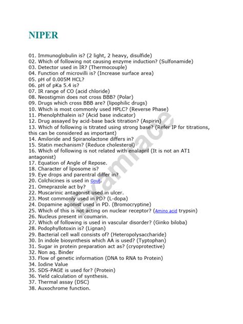 Niper Sample Questions Pdf