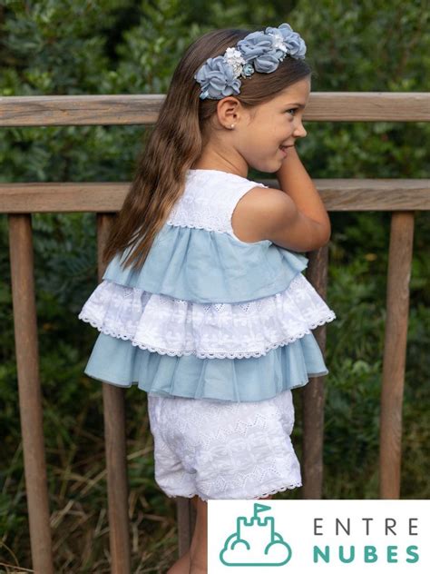 Conjunto Niña Volantes Celeste De Coco Ceremonia Entre Nubes