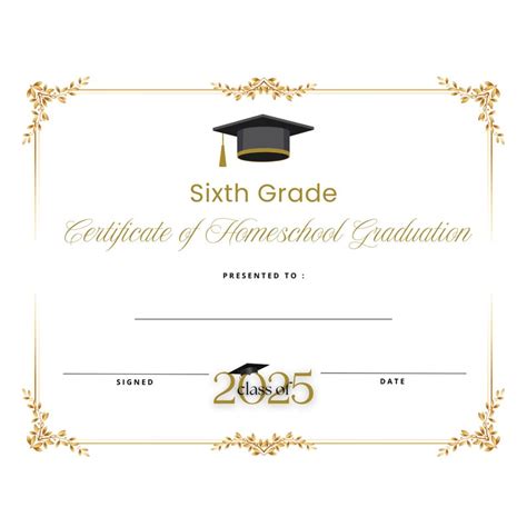 Homeschool 6th Sixth Grade Graduation Diploma Certificate Promoted