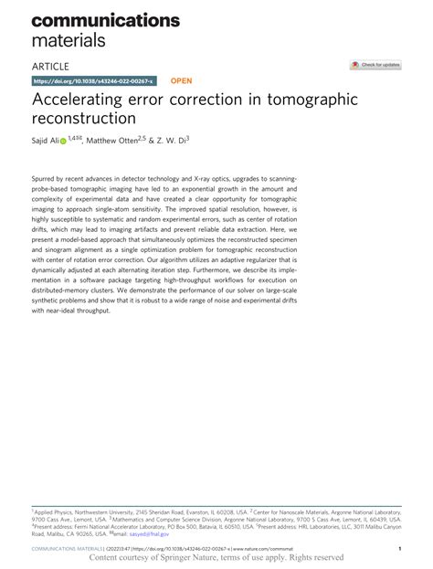 Pdf Accelerating Error Correction In Tomographic Reconstruction