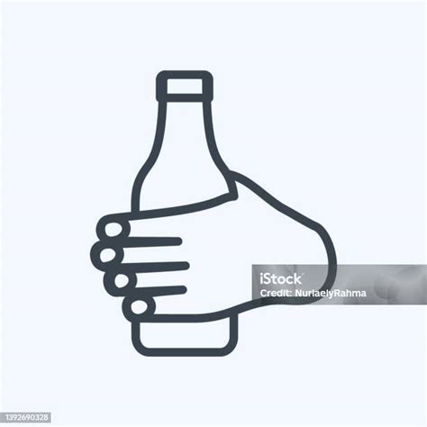 병을 들고 있는 아이콘 손 동작 기호에 적합합니다 선 스타일 편집 가능한 간단한 디자인 디자인 템플릿 벡터 간단한 기호 그림