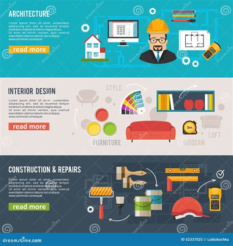 Architecture And Interior Design Concept Banners With Architectu Stock Vector Illustration Of