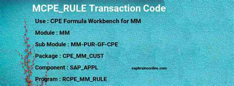 MCPE RULE SAP Tcode For CPE Formula Workbench For MM