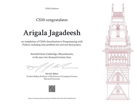 Arigala Jagadeesh On Linkedin Python Cs50 Harvarduniversity Edx