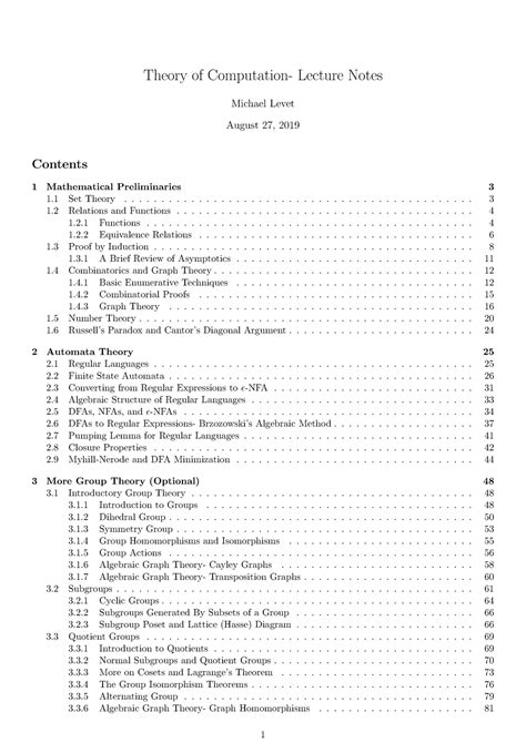 Theory Of Computation 2 Functions 1 2 Equivalence Relations 1 Proof By Induction 1 3 A Brief