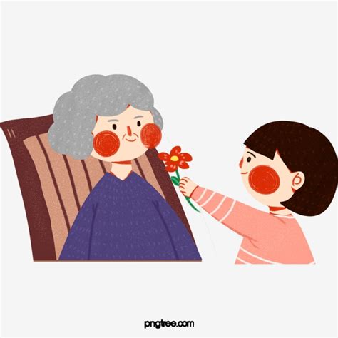 노인 일러스트 의자 아이 꽃들 어르신 Png 일러스트 및 Psd 이미지 무료 다운로드 Pngtree