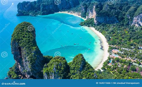 Aerial View Railay Beach And Phra Nang Cave Beach In Beautiful Bay In Krabi Province Tropical