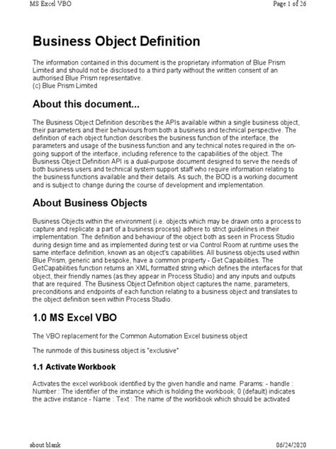 Blue Prism Vbo Excel Pdf Pdf Parameter Computer Programming
