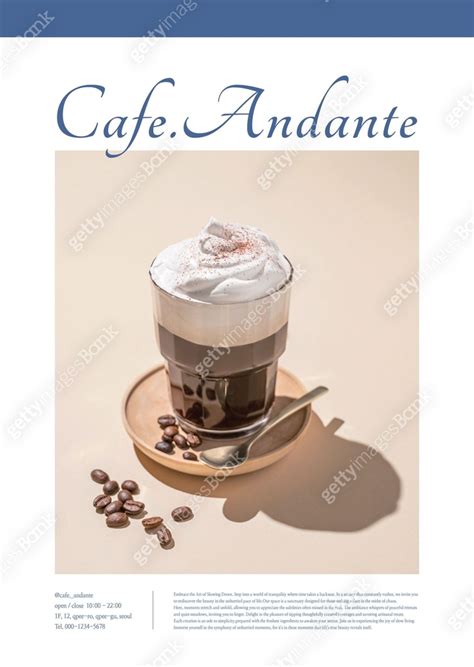 Pod템플릿 카페 포스터 커피 선인조물건 파랑 흰색 타이포그래피 로고 필기체 이미지 Jv13144274 게티이미지뱅크