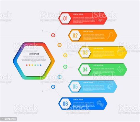 육각 형 요소와 간단한 여섯 단계 디자인 레이아웃 인포 그래픽 템플릿 배너 포스터 브로셔 연례 보고서 및 마케팅 아이콘이있는
