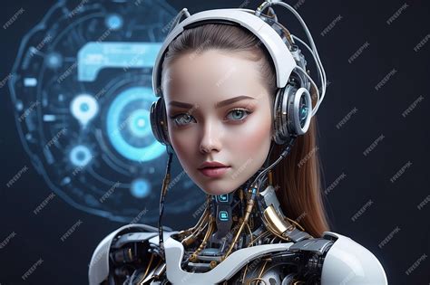 Premium Photo Portrait Of Female Robot With Artificial Intelligence Woman With Technology Elements