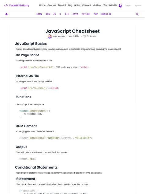 Javascript Cheatsheet Codewithharry Pdf Document Object Model