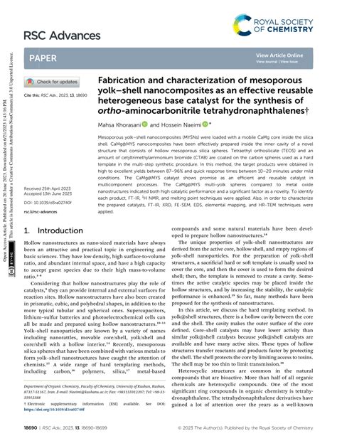 Pdf Fabrication And Characterization Of Mesoporous Yolkshell