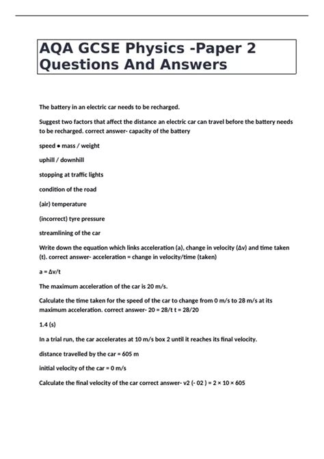 Aqa Gcse Physics Paper 2 Questions And Answers Aqa Gcse Physics
