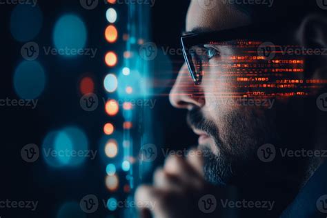 Innovative Technologist Immersed In Digital Data Analysis Against A