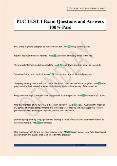 Plc Test 1 Exam Questions And Answers 100 Pass Plc Stuvia Us