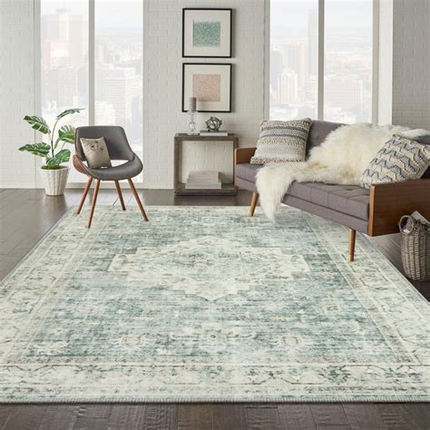 Livebox Washable Area Rug 8x10 Large Green Boho Rug For