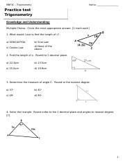 Mastering Trigonometry Practice Test And Applications Course Hero