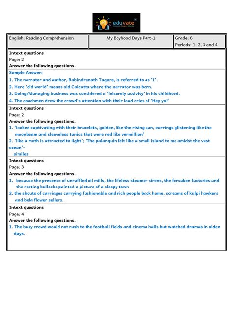 Eng Gr6 Vol4 My Boyhood Days Part 1 Ay2022 23 Tbas Pdf