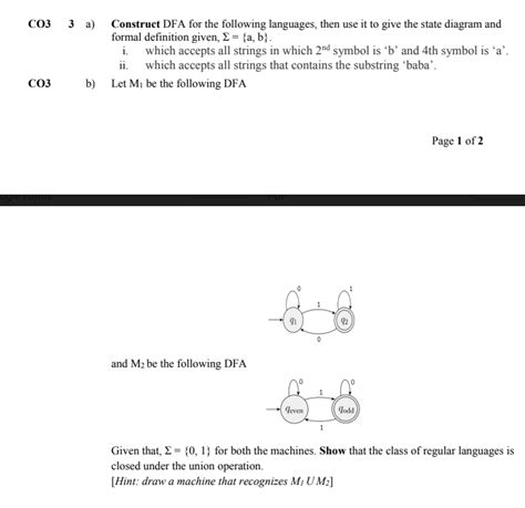 Solved Construct Dfa For The Following Languages Then Use