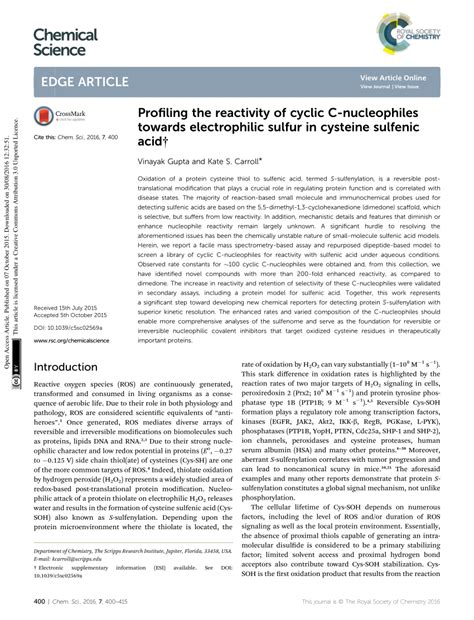Pdf Profiling The Reactivity Of Cyclic C Nucleophiles Towards