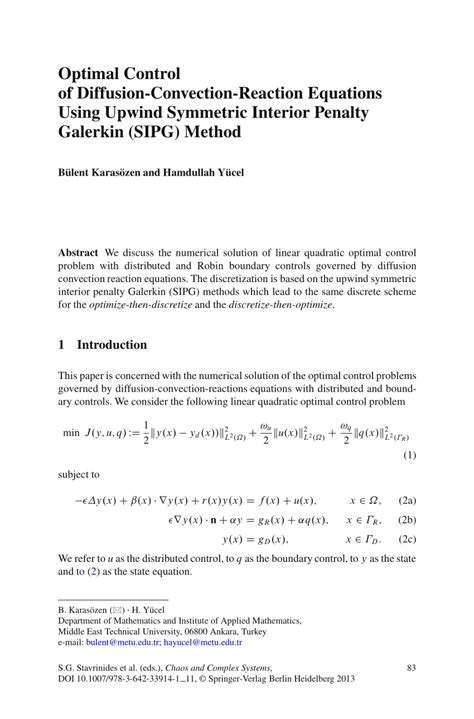 Pdf Optimal Control Of Diffusion Convection Reaction Equations Using Upwind Symmetric Interior