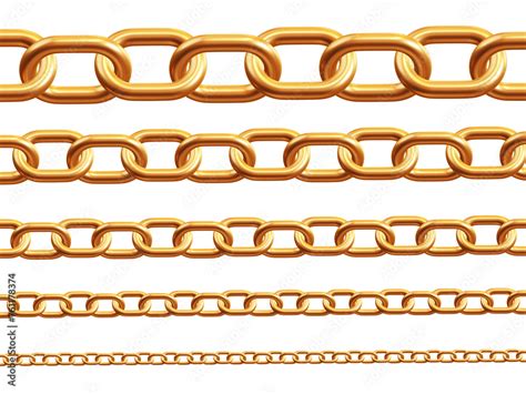 3d Realistic Horizontal Rows Of Gold Chains Isolated On White Isolated