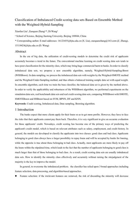 Classification Of Imbalanced Credit Scoring Data Sets Based On Ensemble