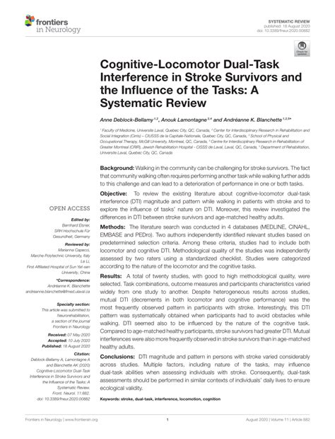 Pdf Cognitive Locomotor Dual Task Interference In Stroke Survivors And The Influence Of The
