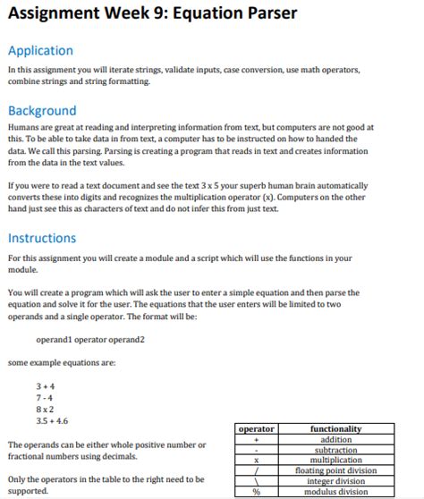 Solved Assignment Week 9 Equation Parser Application In