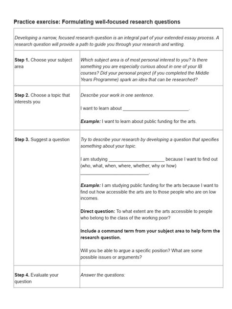 Practice Exercise Formulating Well Focused Research Questions Pdf Cognition
