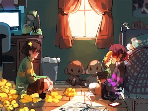 Frisk Chara And Flowey Undertale Drawn By Houdi Danbooru