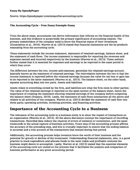 The Accounting Cycle Free Essay Example