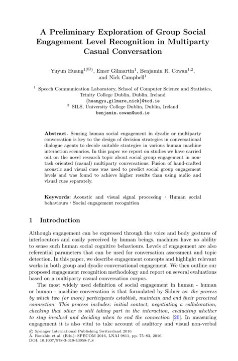 Pdf A Preliminary Exploration Of Group Social Engagement Level Recognition In Multiparty