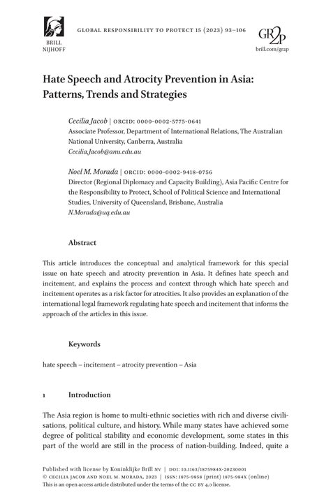 Pdf Hate Speech And Atrocity Prevention In Asia Patterns Trends And
