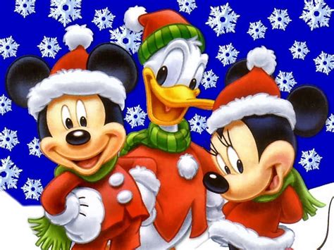 Ladda Ner Julcartoon Mickey Och Minnie Mus Med Kalle Anka Wallpaper