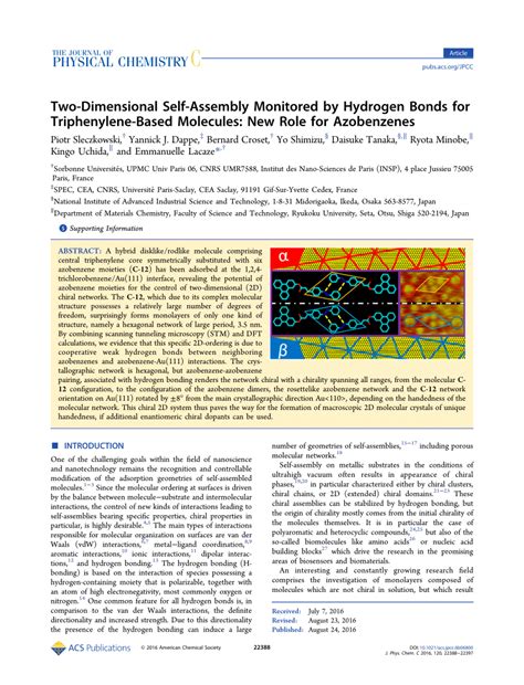 Pdf 2d Self Assembly Monitored By Hydrogen Bonds For Triphenylene
