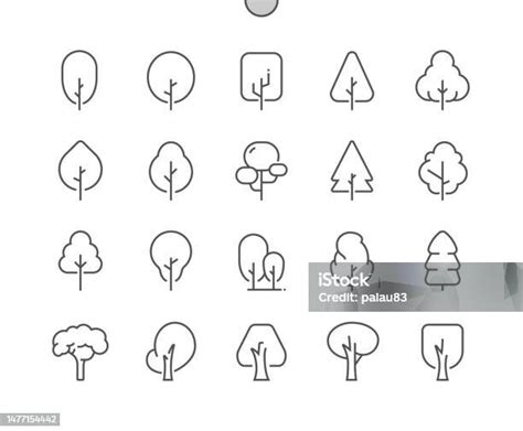 나무 숲 공원 정원 나무 자연 개념입니다 식물 픽셀 완벽한 벡터 얇은 선 아이콘입니다 간단한 최소 픽토그램 아르볼에 대한 스톡