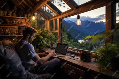 Premium Ai Image A Man Sitting On A Couch Using A Laptop Computer Fictional Image