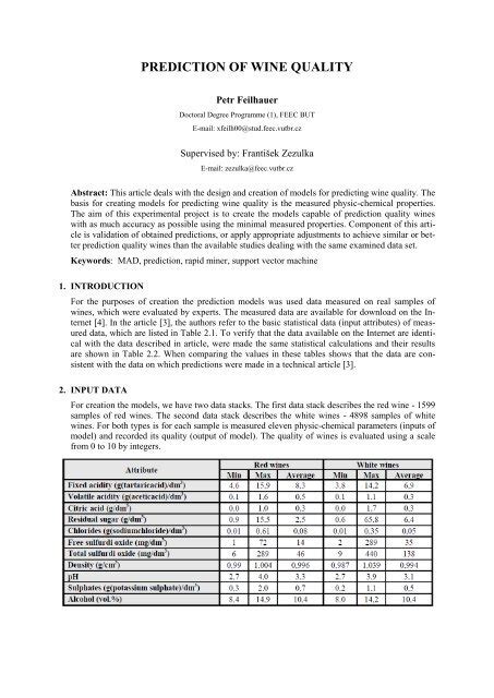 prediction of wine quality