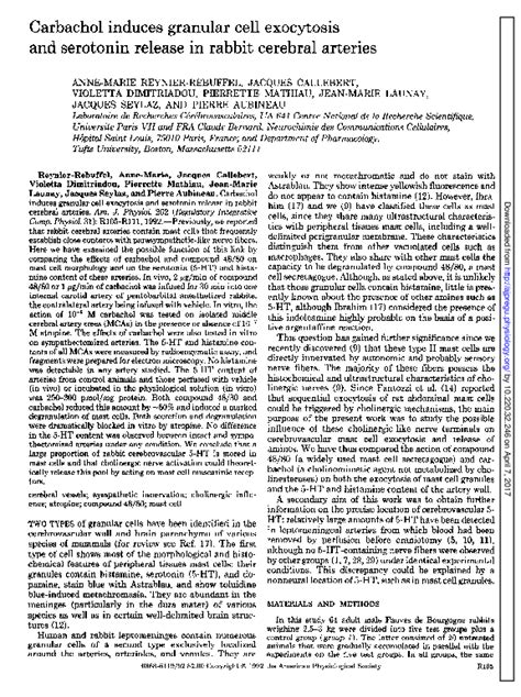 Pdf Carbachol Induces Granular Cell Exocytosis And Serotonin Release In Rabbit Cerebral Arteries