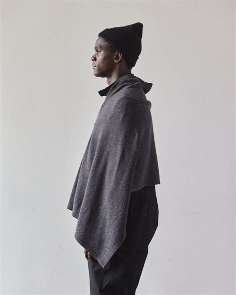 Engineered Garments Button Shawl Heavy Charcoal Wool Glasswing