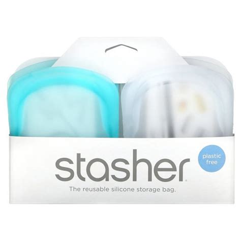 지마켓 Stasher 재사용 가능 실리콘 보관 백 포켓 사이즈 클리어 아쿠아 2팩 각 42g4oz 위시버킷