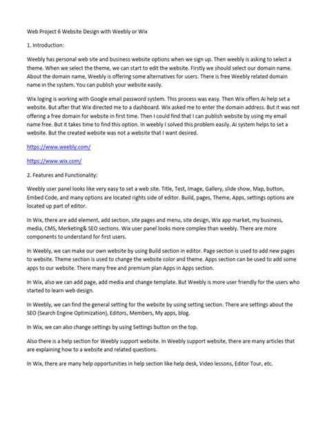 Web Project 6 Website Design With Weebly Or Wix Mehmet Gokceoglu Pdf