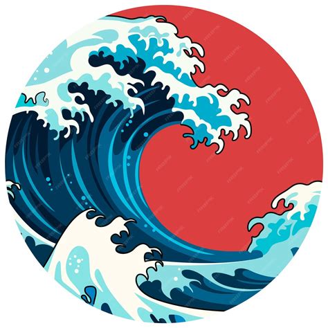 일본 파도 붉은 태양 만화 복고풍 배경 무료 벡터
