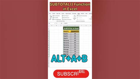 Subtotal In Excelexcelexcel Subtotalexceltutorialshortsviralexceltipsexceltricks