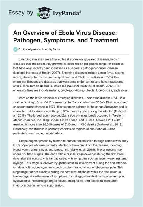 An Overview Of Ebola Virus Disease Pathogen Symptoms And Treatment 403 Words Essay Example
