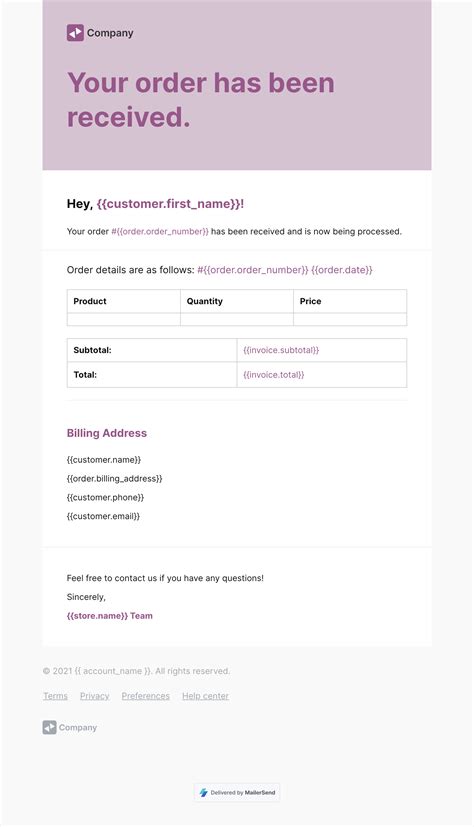 Order Received Email Template For Woocommerce Mailersend