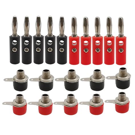 10pair 실버 4mm 바나나 플러그 남녀 4mm 바나나 잭 패널 마운트 바나나 소켓 터미널 커넥터 어댑터 레드 블랙커넥터