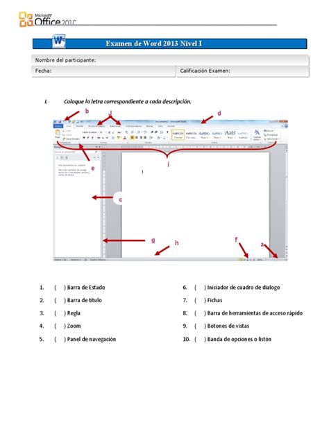 Examen Word 2010 Basico Microsoft Word Informática Y Tecnología De